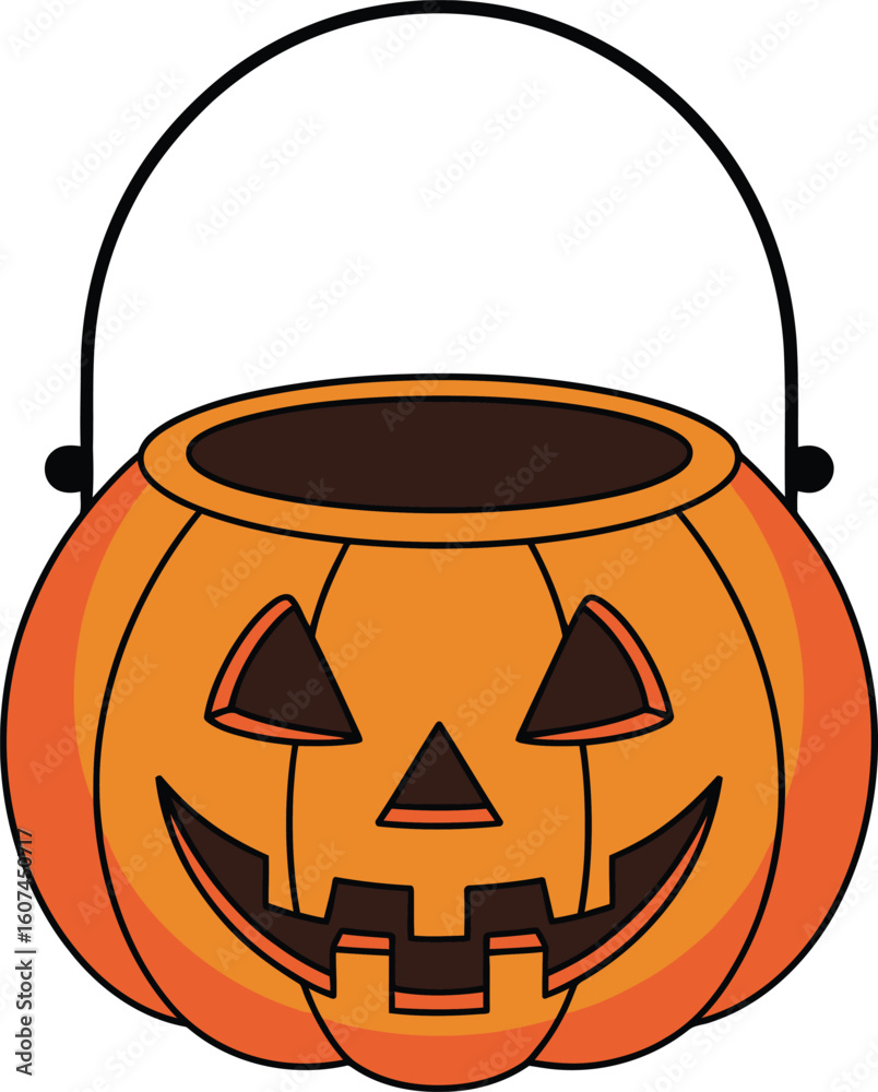 Orange jack o lantern halloween candy bucket with black handle Stock ...