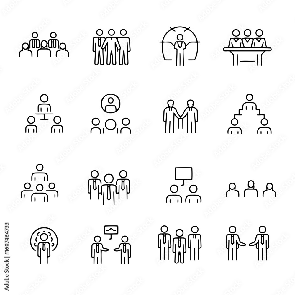 Vector line art Icons pack of business and management icons showing ...