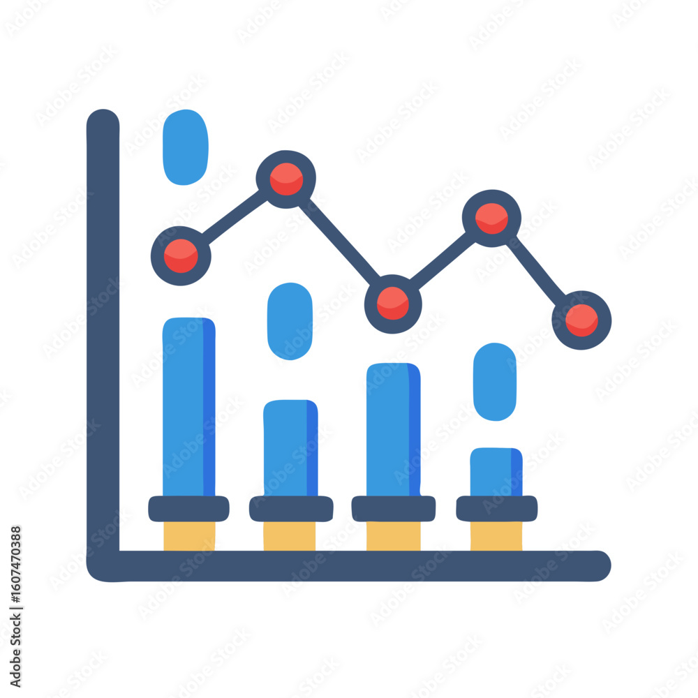 Line and Bar Chart Symbol with Downward Trend Indicator Stock Vector ...