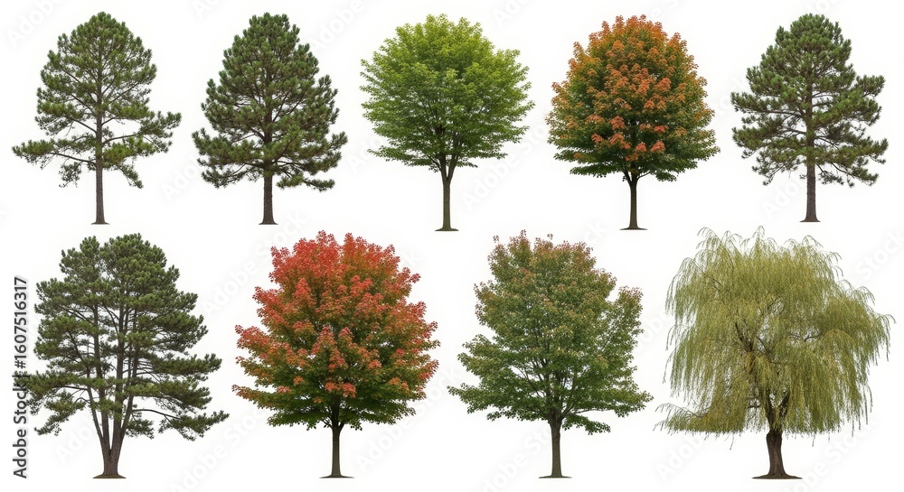 Stock-Foto „Diverse Tree Collection Isolated on White - Ten different ...