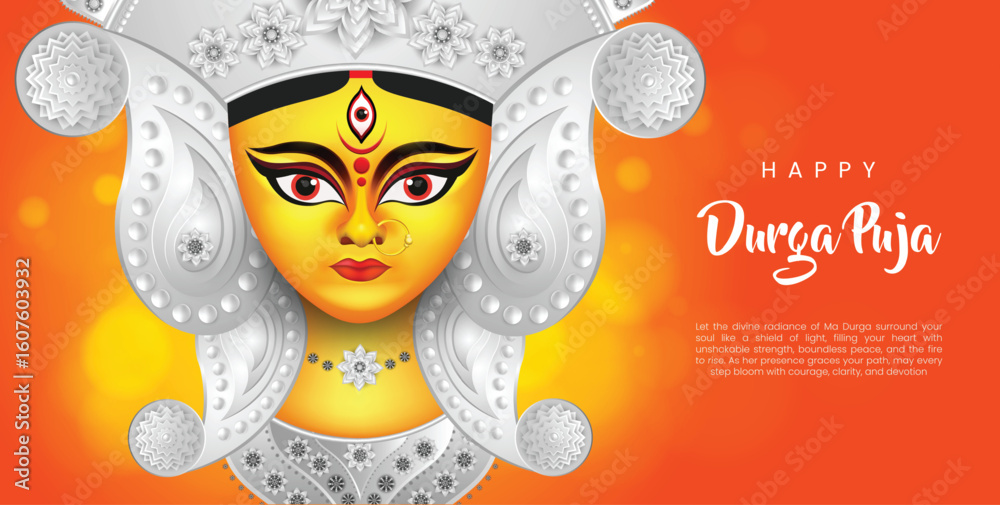 Durga Puja Banner Vector with Goddess Durga Face — Vibrant editable ...