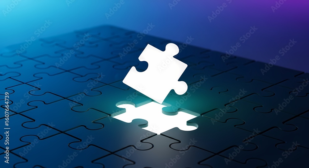 Puzzle piece fitting into jigsaw puzzle solution concept Stock Photo ...