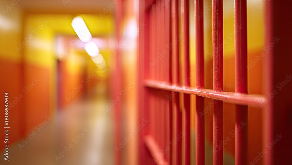 Red prison bars in a corridor Stock Photo | Adobe Stock