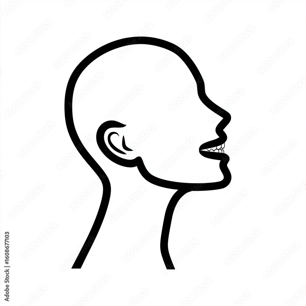 Black and white line art icon of the side profile view of an ear ...