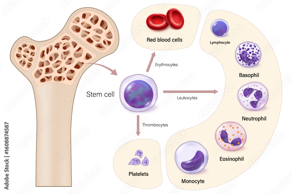 Red bone marrow. The source of red blood cells, white blood cells, and ...