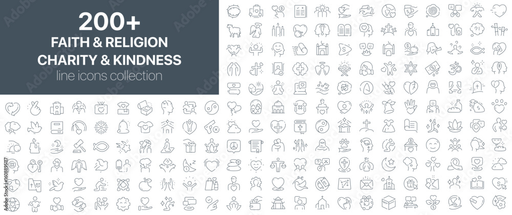 Faith and religion, charity and kindness icons collection showing ...