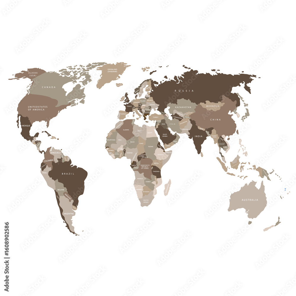 World map. Blue political map of the world cut out of paper on white ...