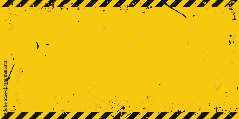 Yellow caution sign boards in grunge style with black lines. Realistic ...