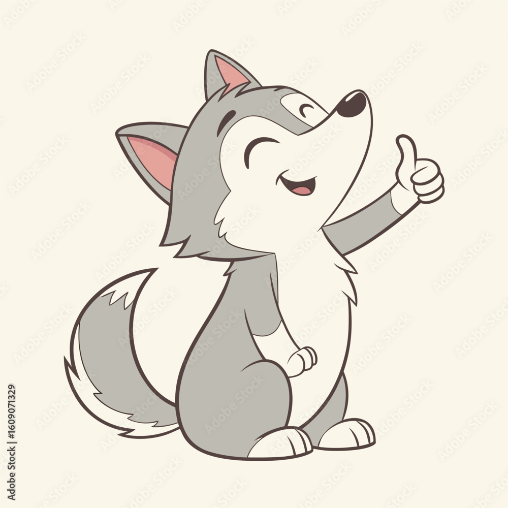Praca wektorowa bez tantiem: Cute and fat wolf cub showing a thumbs up ...