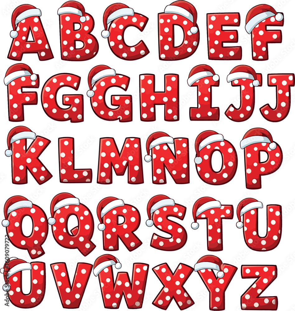 Christmas Alphabet Letters in Santa Hats – Festive Red Polka Dot ...
