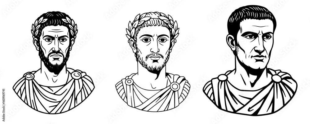 Emperor Tiberius of Rome vector illustration set. simple black and ...