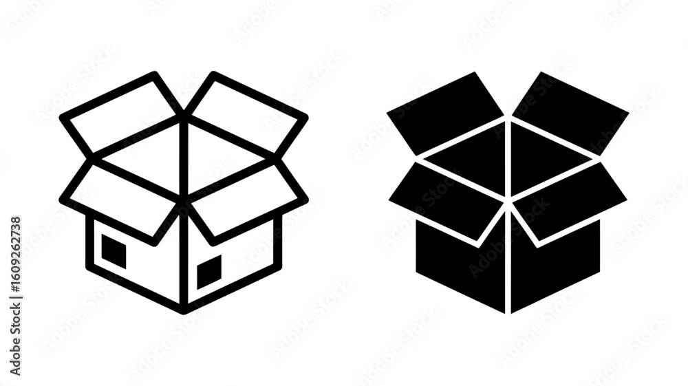 Vector art of a Open and Closed Box Icons: Line Art and Solid Black ...