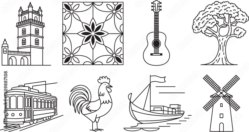 Portugal's Iconic Symbols A Line Art Collection of Landmarks, Culture ...