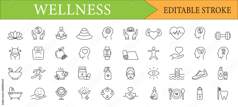 Wellness Line Icon Set | Health, Fitness, and Self-Care Vector Icons ...