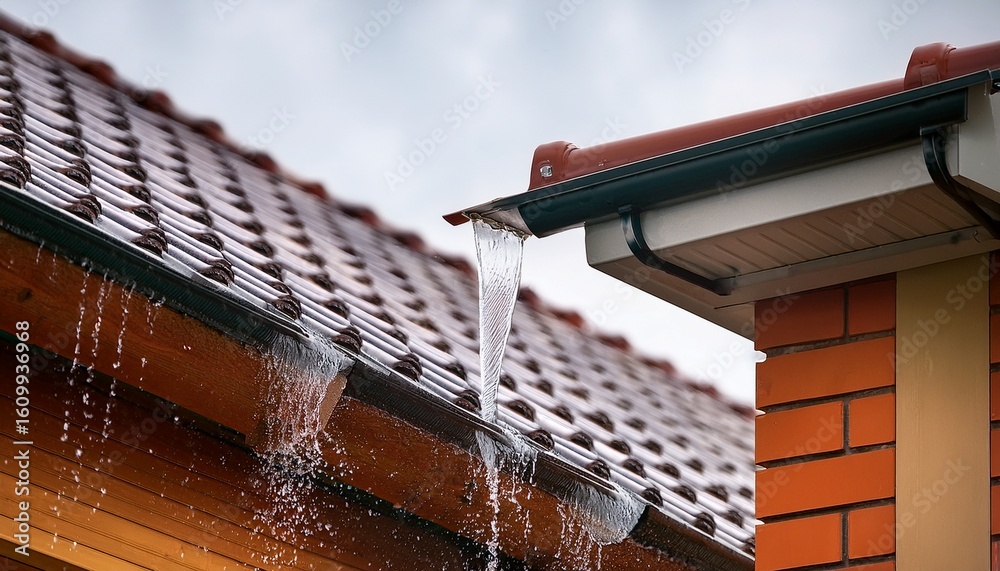 leaking roof gutters rain gutter overflowing with water on roofing ...