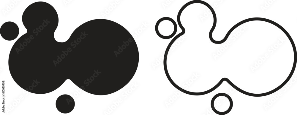 Blob shape flat and outline icon set, abstract organic black ink ...