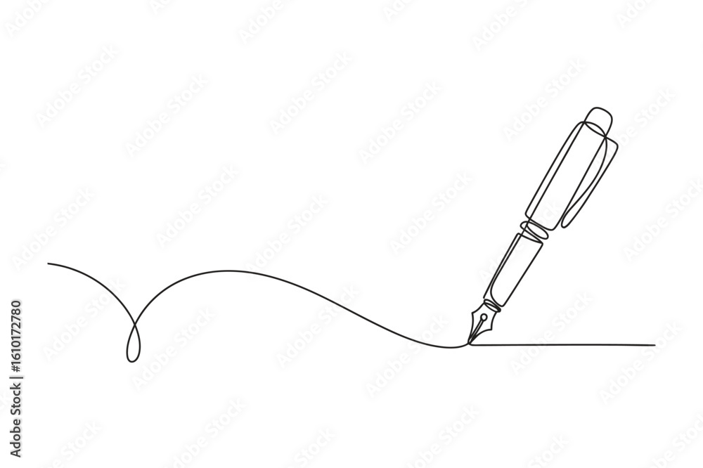 Fountain pen one line art drawing vector, creative writing tool ...