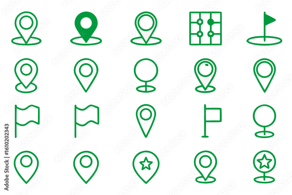 Collection of clean modern line art symbols for pinpointing ...