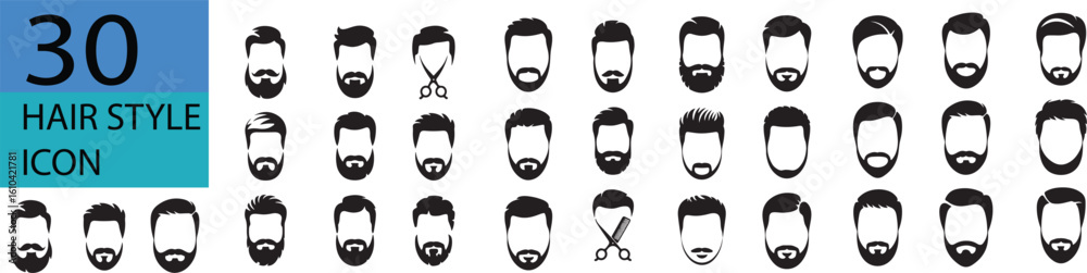 Stock-Vektorgrafik „Collection of thirty different male hairstyle and ...
