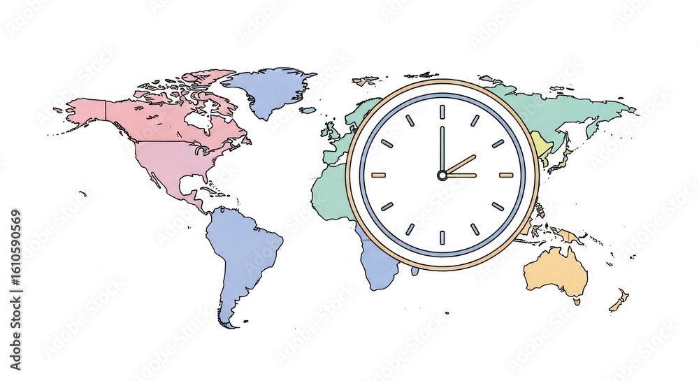 World map with clock showing time zones global time Stock Illustration ...