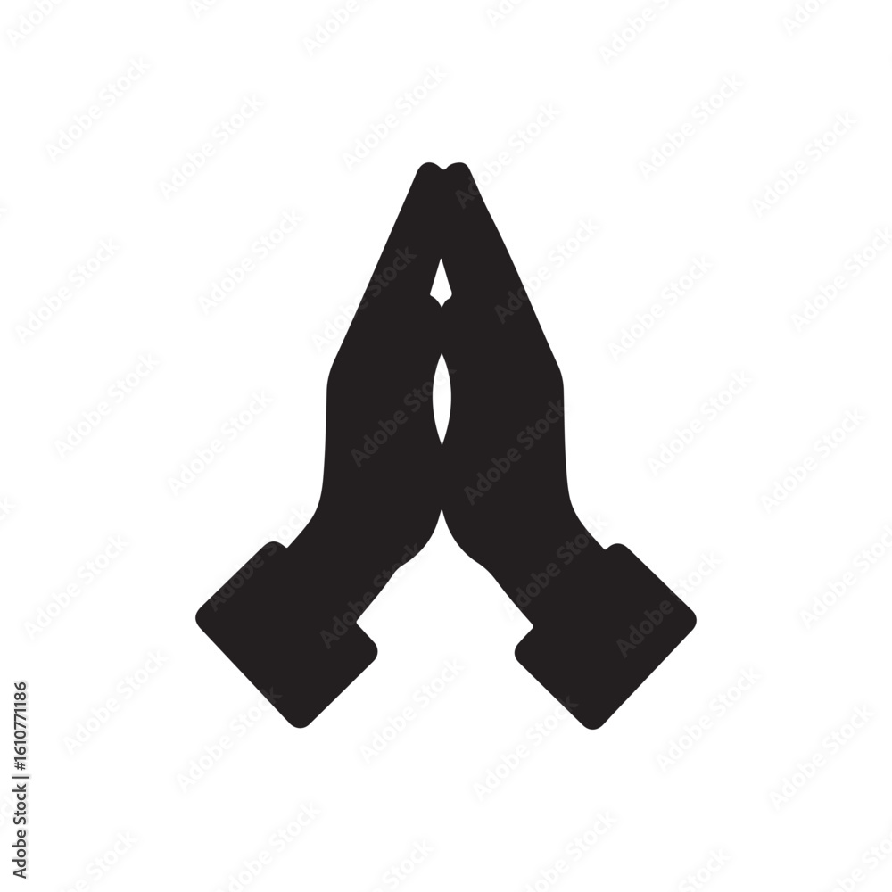 Prayer folded hands icon, namaste symbol isolated on white background ...