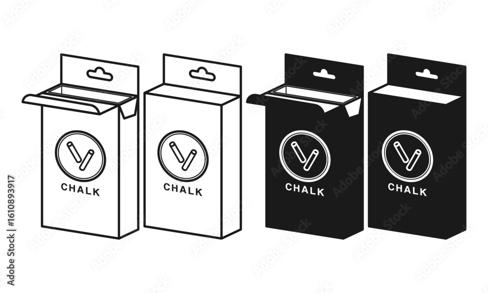 Flat Black Stationery Chalk Box and Outline Style. School Supplies ...