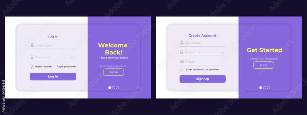 Register and login page layout. Clean sign up and sign in form ...