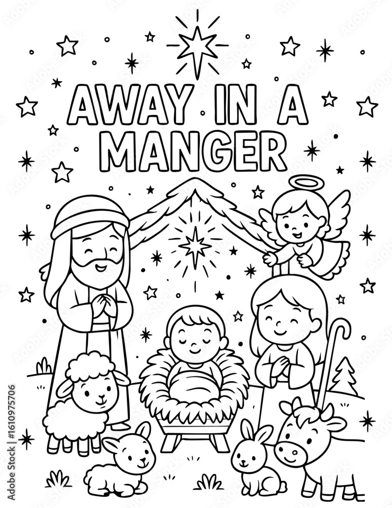 christian coloring page with nativity scene featuring baby jesus ...