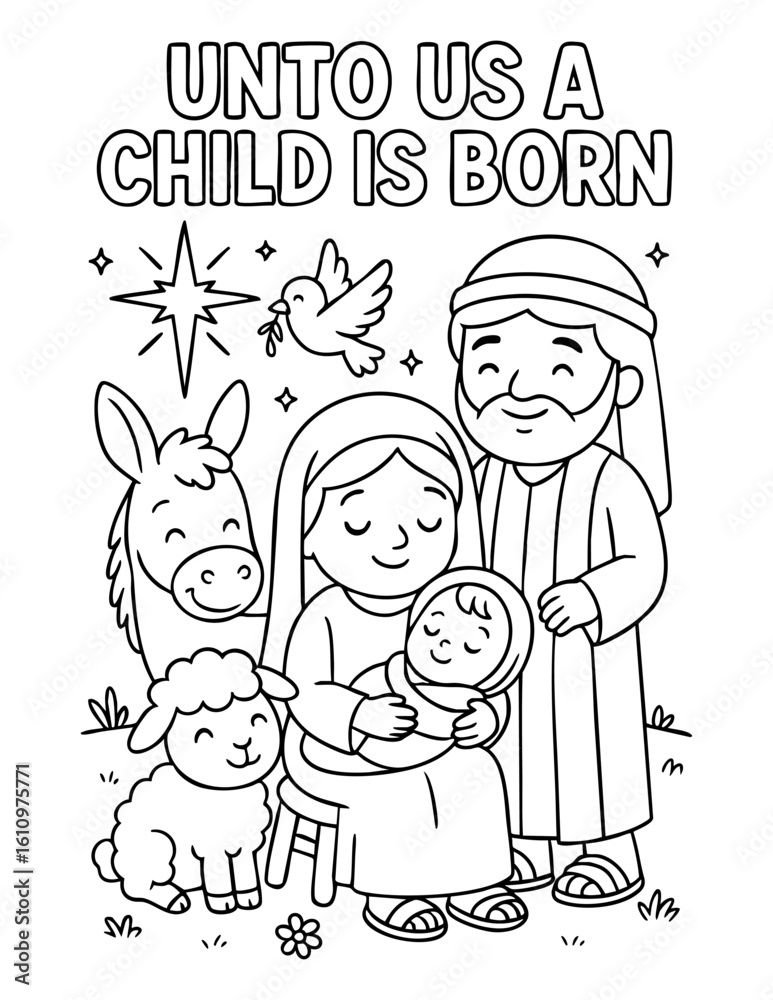 christian coloring page featuring mary joseph and baby jesus with ...