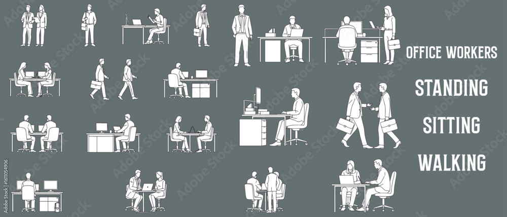 Architectural Drawings office workers standing, sitting at desks ...