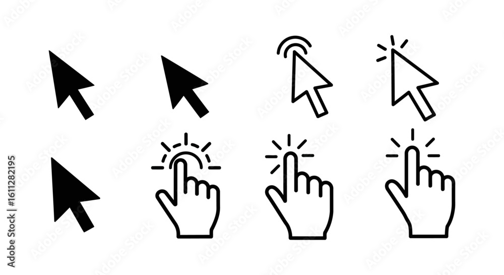 Computer mouse click icons set. Pointer cursors for web and interface ...