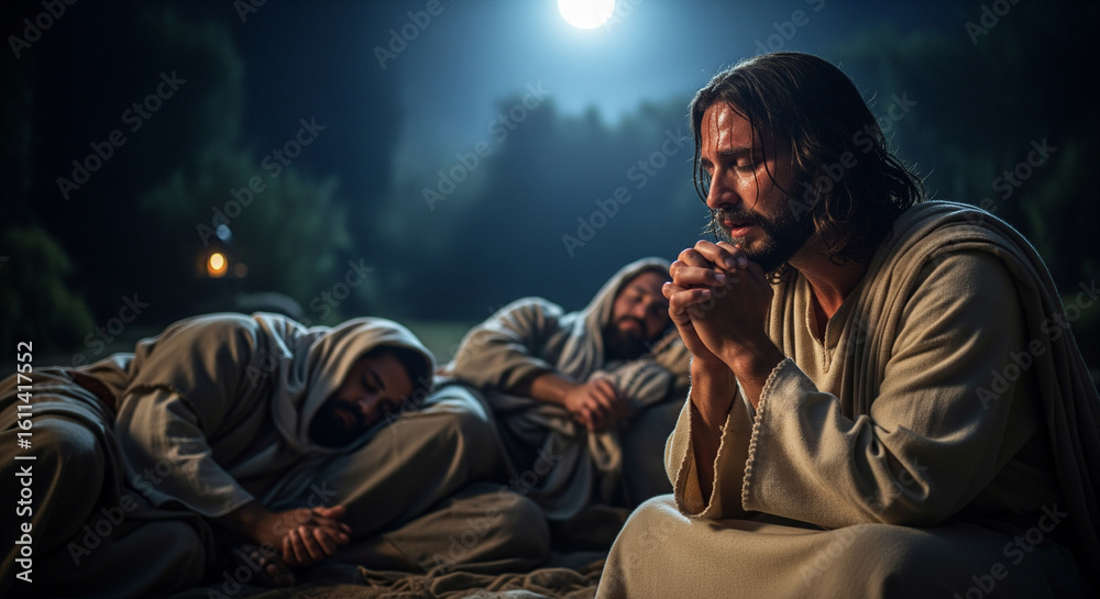 Matthew 26 Cinematic Prayer in the Garden of Gethsemane Stock Photo ...