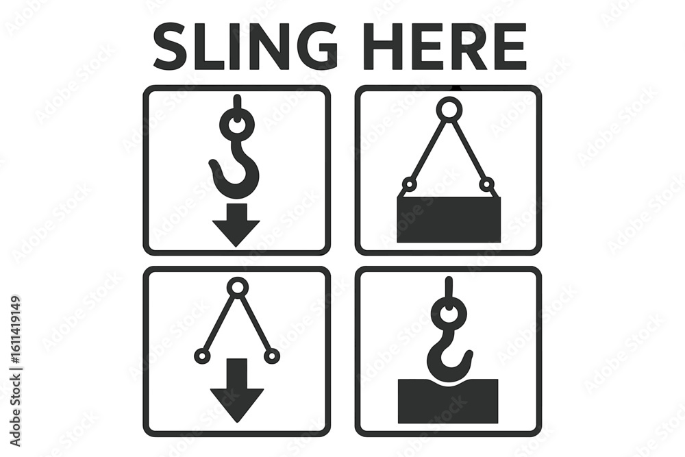 Sling Here cargo handling and packaging symbol set. Vector icons for ...