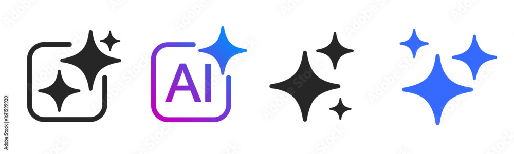 AI generate icon set ai, sparkle star with square button, artificial intelligence star logo ...