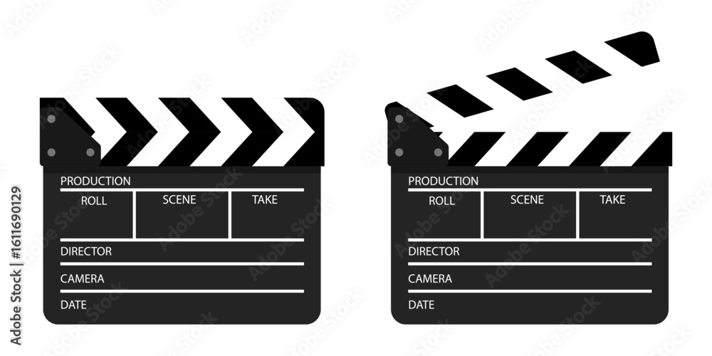 Clapper board vector icon set. Opened and closed movie clapper film ...