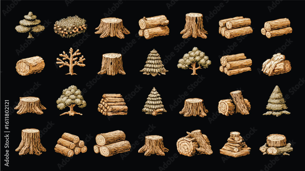 Collection of Different Types of Trees Tree Stumps and Logs for Game ...
