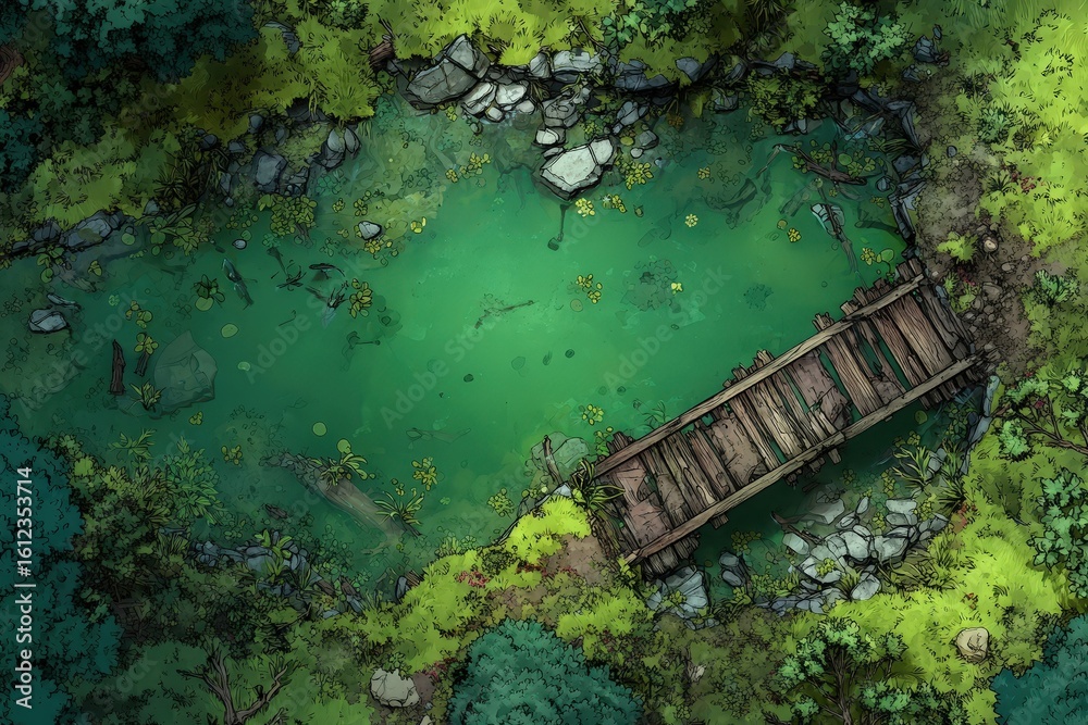 DnD Battlemap battlemap in toxic bog - Surrounded by greenery ...