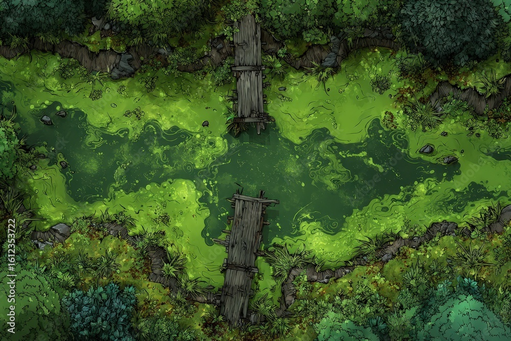 DnD Battlemap battlemap in toxic bog - Surrounded by greenery ...