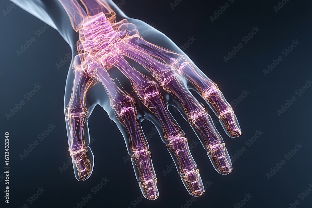 3D Render of a Detailed Human Hand Anatomy with Bones and Veins for ...