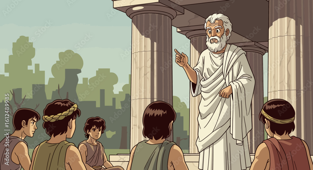 Animated Scene of Ancient Greek Philosopher Teaching Students Near ...