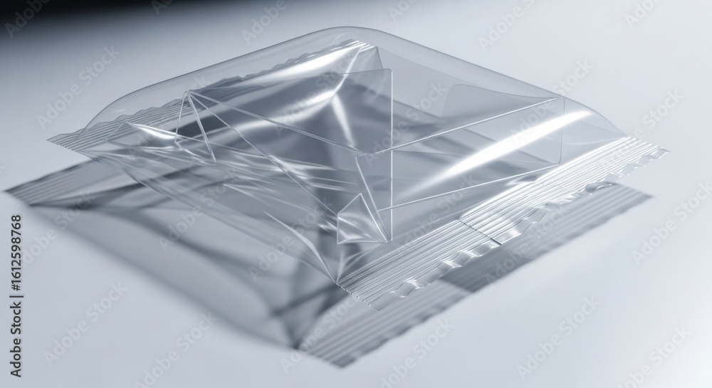 Transparent Plastic Packaging Film with Sealed Edges in Studio Lighting ...