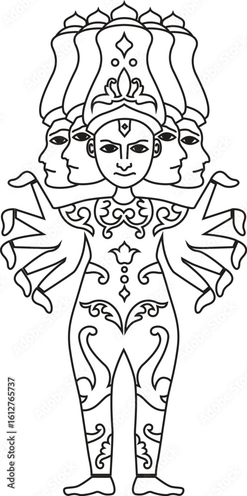 Visvarupa – Multi-Faced Divine Form of Krishna | Sacred Hindu Line Art ...