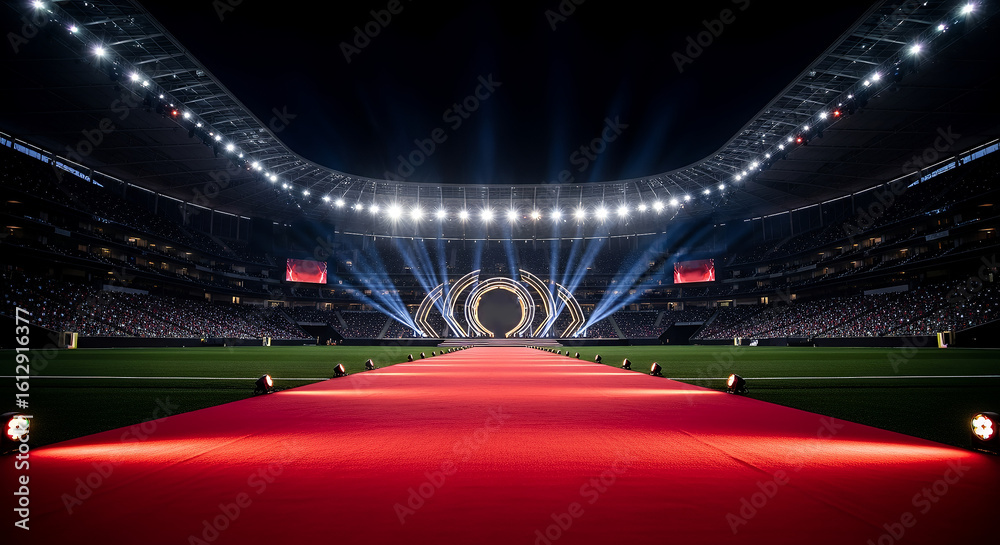 Spectacular sports red carpet event at a stadium with bright lights and ...