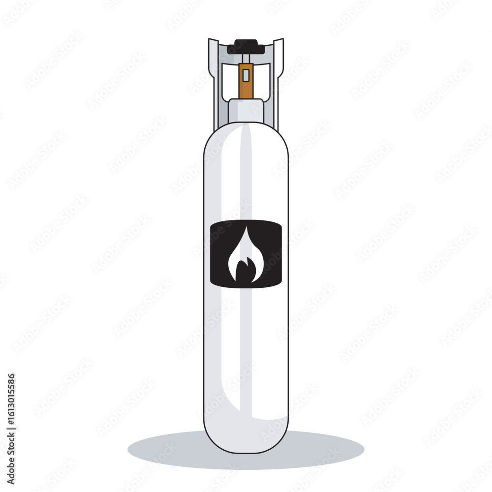 White gas cylinder vector with flame icon, ideal for industrial fuel ...
