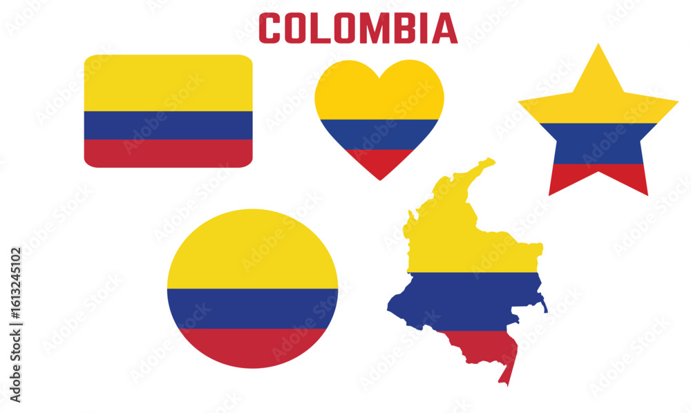 colombia flag set and map. colombia flag in official colors and ...