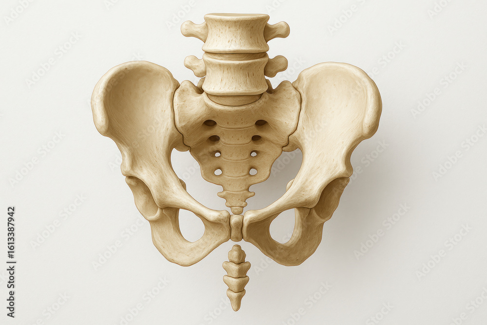 Human Pelvis Anatomy - Detailed Illustration of Hip Bone, Sacrum ...