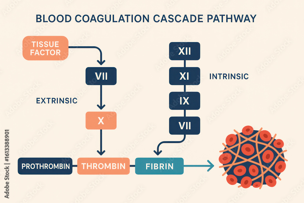 Blood Coagulation Cascade Pathway Illustration, depicting the extrinsic ...