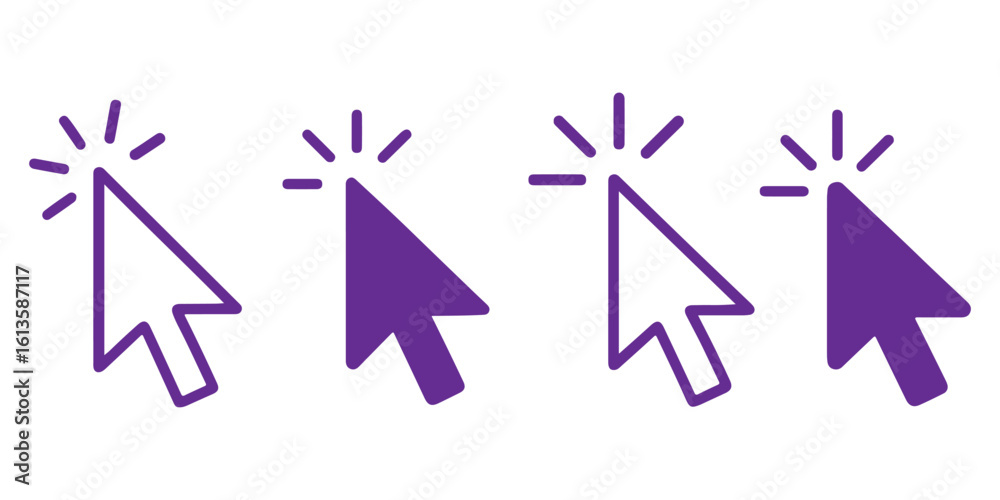 Computer mouse click cursor arrow icons set. Clicking cursor. Hand ...