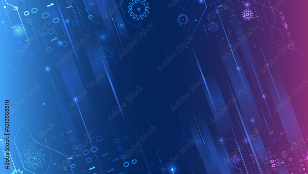 เวกเตอร์ Stock Futuristic technology background with binary code, gear ...