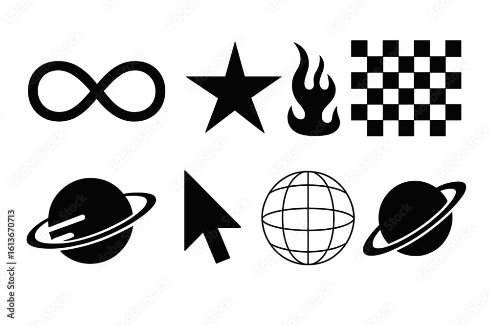 Y2K abstract symbol bundle vector — infinity loop, five-point star ...